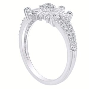 AFFY 1/4 Carat Round White Natural Diamond Snowflake Ring In 14k White Gold Over Sterling Silver (I-J Color, I2-I3 Clarity, 0.25 Cttw) Ring Size-7.5