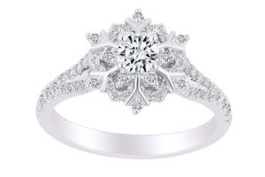 5/8 carat round white natural diamond snowflake engagement ring 14k solid white gold (i-j color, i2-i3 clarity, 0.63 cttw) ring size-8