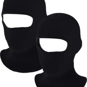 WILLBOND 2 Pieces 1-Hole Knitted Ski Full Face Covering, Adult Winter Balaclava Warm Knitted Full Face Covering for Outdoor Sports Black, 38 x 22 cm/ 14.96 x 8.66 inches (Black)