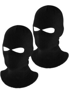 willbond 2 pieces knitted full face cover 2-hole winter ski balaclava face covering for adult supplies (black)