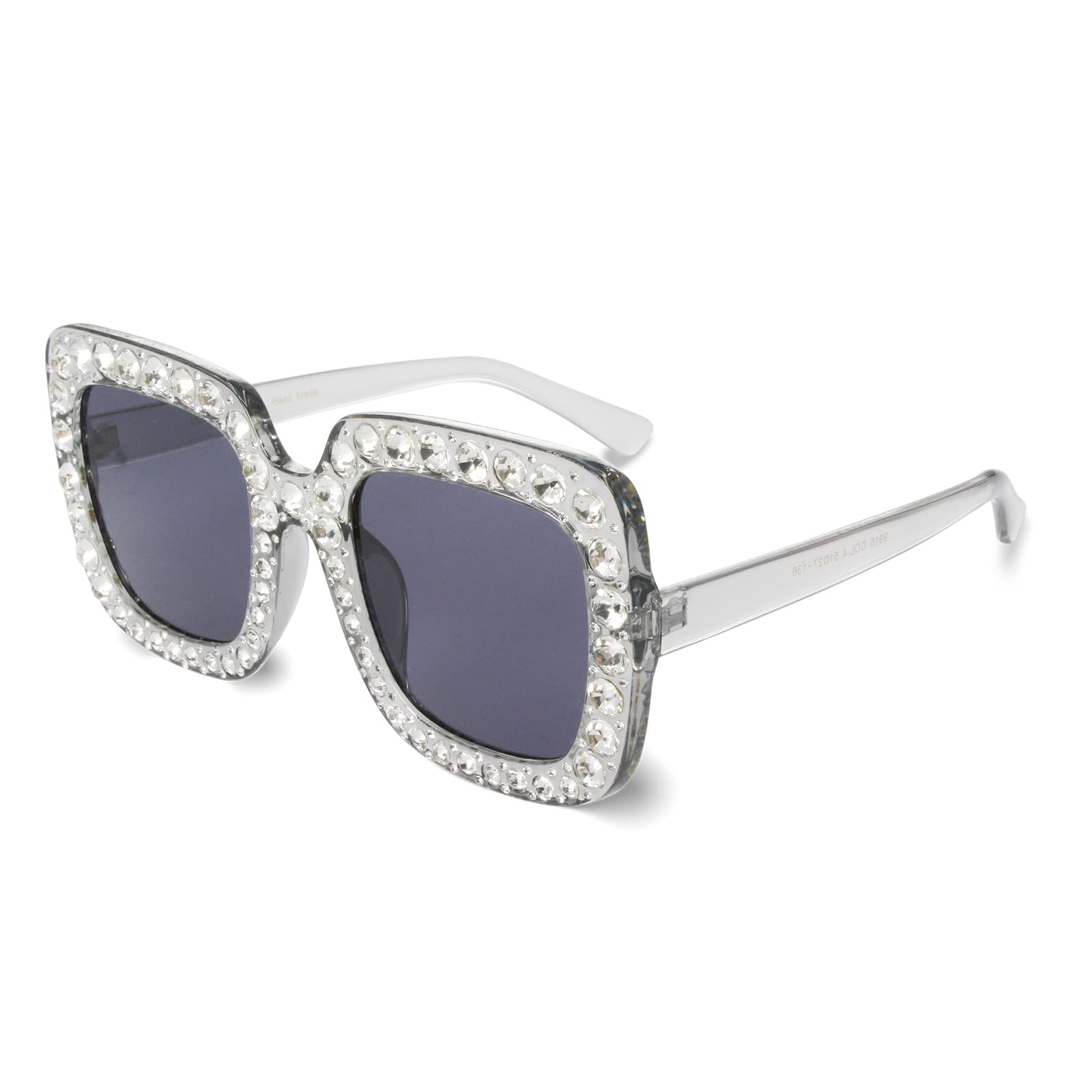 Xpectrum Extra Large Square Elton Crystal Sunglasses Bling Rhinestone Concert Glasses (Silver/Grey)