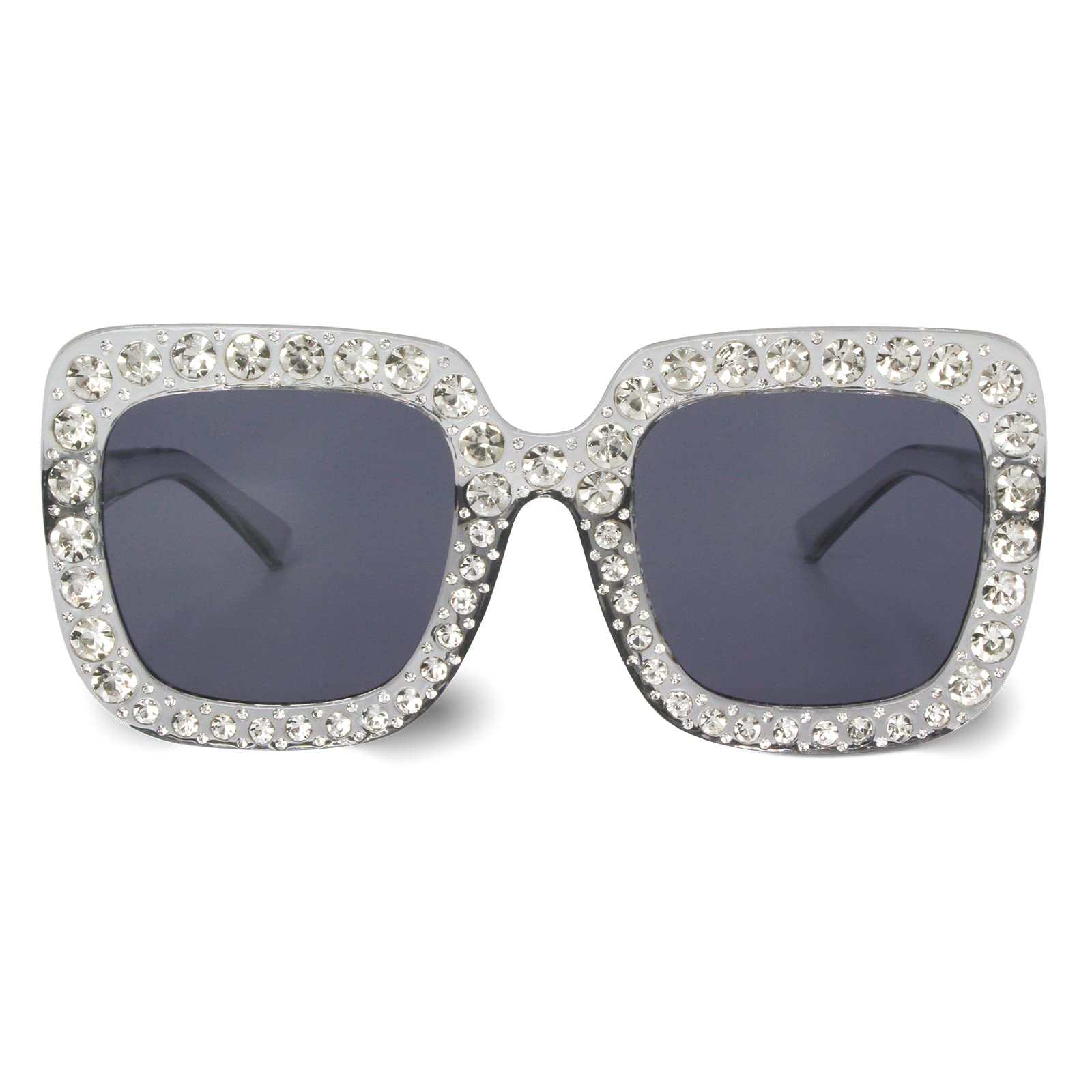 Xpectrum Extra Large Square Elton Crystal Sunglasses Bling Rhinestone Concert Glasses (Silver/Grey)