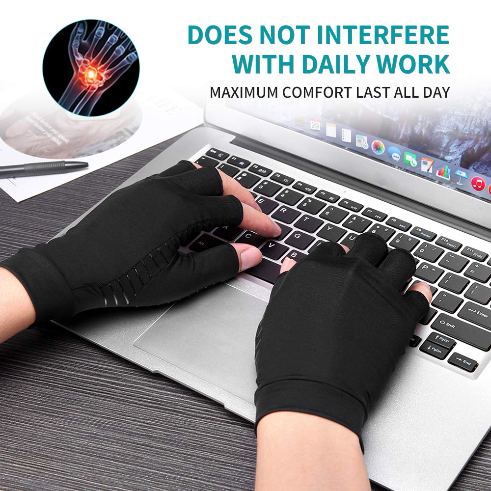 Ricbestlab Copper Arthritis Gloves for Women Men, Fingerless Breathable & Moisture Wicking Arthritis Compression Gloves for Computer Typing and Dailywork of Hands joint Support (Medium)