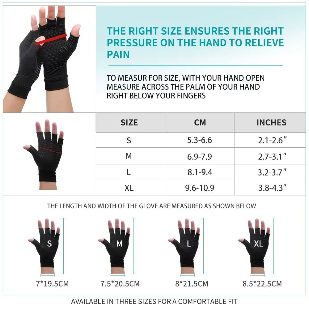 Ricbestlab Copper Arthritis Gloves for Women Men, Fingerless Breathable & Moisture Wicking Arthritis Compression Gloves for Computer Typing and Dailywork of Hands joint Support (Medium)