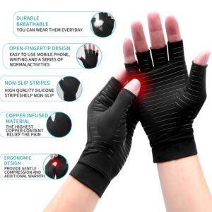 Ricbestlab Copper Arthritis Gloves for Women Men, Fingerless Breathable & Moisture Wicking Arthritis Compression Gloves for Computer Typing and Dailywork of Hands joint Support (Medium)