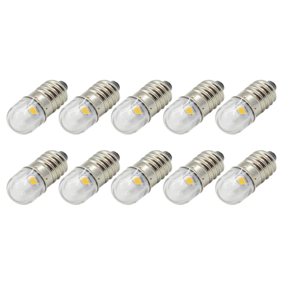 Ruiandsion 10pcs E10 Base Socket LED Bulb 1W 12V Warm White Replace Torch Flashlight Bulbs,Negative Earth