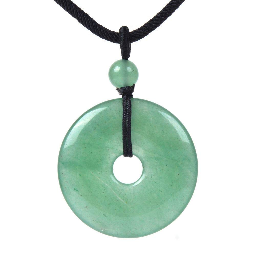 JUST IN STONES Natural Green Aventurine Gemstone 30mm Donut Beads Reiki Chakra Pendant Necklace Handmade Jewelry 22 Inch