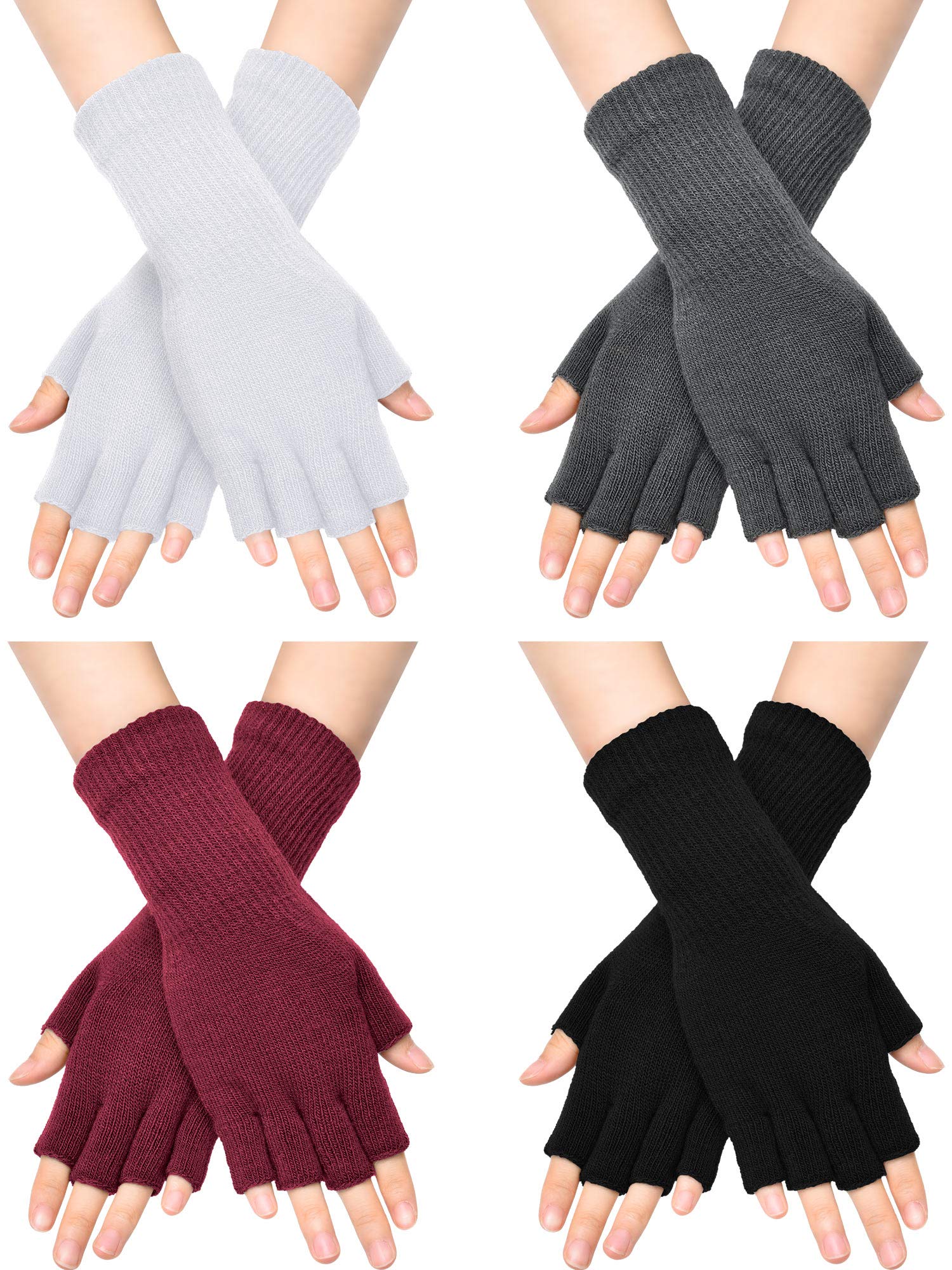 SATINIOR Half-Finger Knit Gloves for Women - Long Cuffed Mittens for Typing and Winter