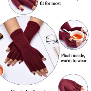 SATINIOR Half-Finger Knit Gloves for Women - Long Cuffed Mittens for Typing and Winter