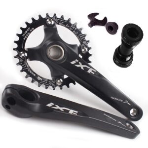 bucklos ixf 104 bcd 30-52t mountain bike crankset -hollow integrated mtb 170mm crank set- aluminum alloy bike crankset with narrow wide tooth chainring bottom bracket bolts (black/red).