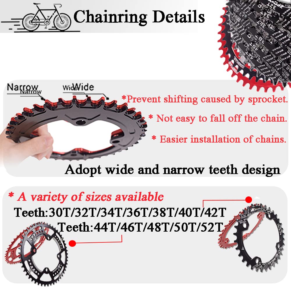 BUCKLOS IXF 104 BCD 30-52T Mountain Bike Crankset -Hollow Integrated MTB 170mm Crank Set- Aluminum Alloy Bike Crankset with Narrow Wide Tooth Chainring Bottom Bracket Bolts (Black/Red)