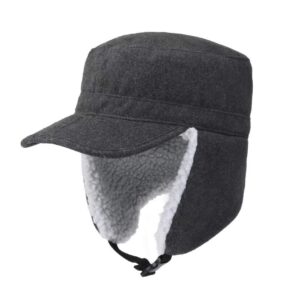 home prefer mens warm winter hats with visor windproof earflap skull cap military cap dark gray