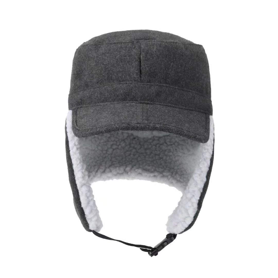 Home Prefer Mens Warm Winter Hats with Visor Windproof Earflap Skull Cap Military Cap Dark Gray