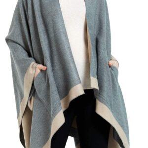 ecoinway Shawl Travel Wrap Poncho Cardigan Gift Tone Scarf Pocket Cape 4 All Seasons Gray Beige¡­