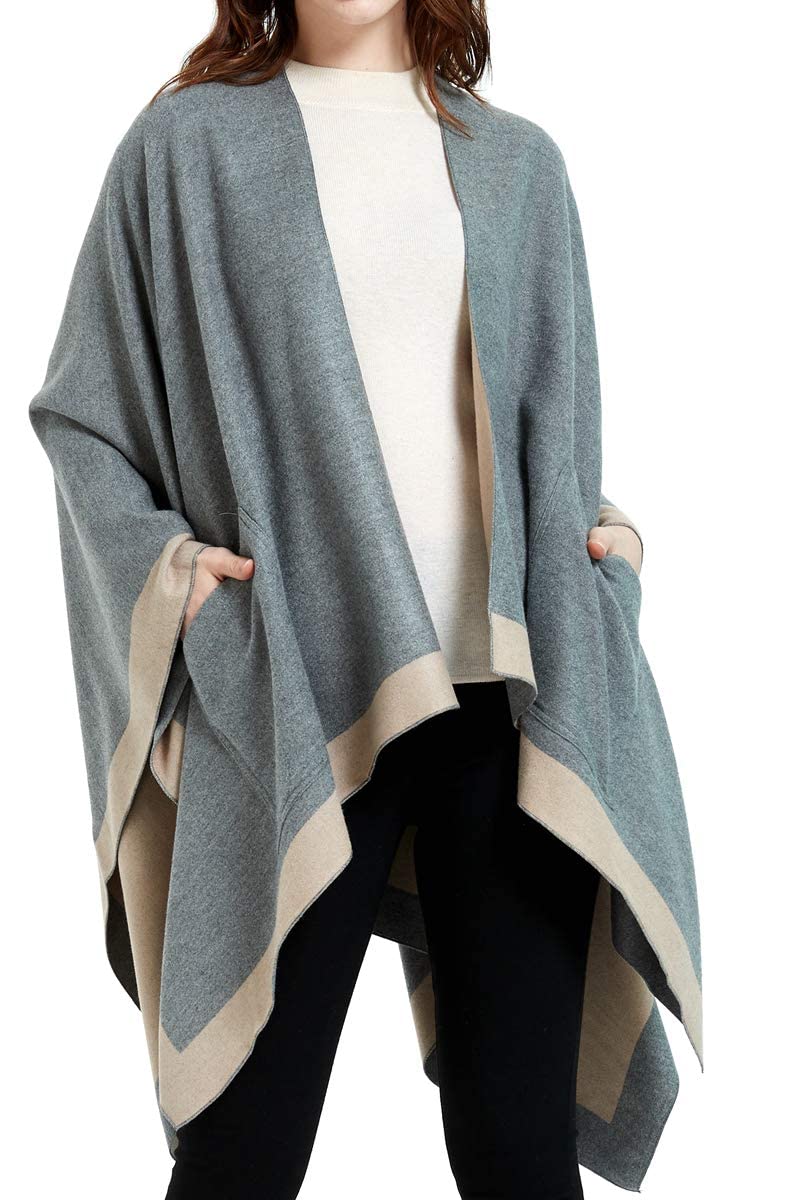 ecoinway Shawl Travel Wrap Poncho Cardigan Gift Tone Scarf Pocket Cape 4 All Seasons Gray Beige¡­