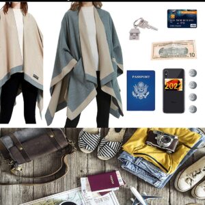 ecoinway Shawl Travel Wrap Poncho Cardigan Gift Tone Scarf Pocket Cape 4 All Seasons Gray Beige¡­