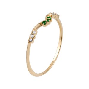 10k Yellow Gold Curved Genuine Emerald and Diamond Band Guard