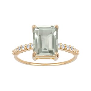 10k yellow gold emerald-cut green amethyst and white topaz ring