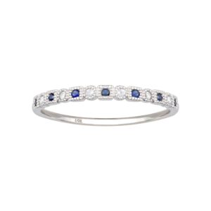 10k white gold vintage style sapphire and diamond petite stackable band