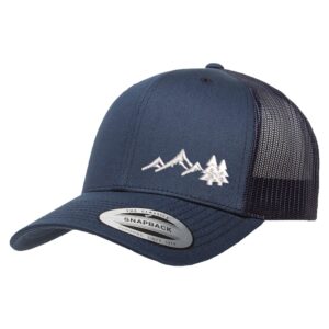 love sketches embroidered outdoors mountain trucker snapback cap mesh back men and women (navy)