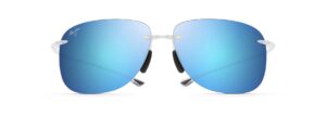 maui jim men's and women's hikina polarized rimless sunglasses, crystal matte/blue hawaii, large