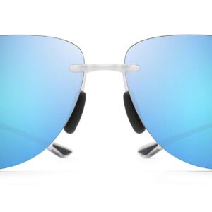 Maui Jim Men's and Women's Hikina Polarized Rimless Sunglasses, Crystal Matte/Blue Hawaii, Large