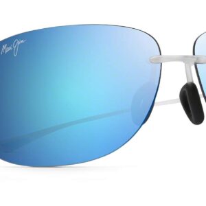 Maui Jim Men's and Women's Hikina Polarized Rimless Sunglasses, Crystal Matte/Blue Hawaii, Large