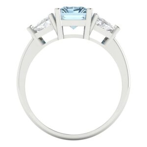 3.0 ct Emerald cut 3 stone Solitaire Created Aquamarine Designer Anniversary Bridal Engagement Ring 14k White Gold 8