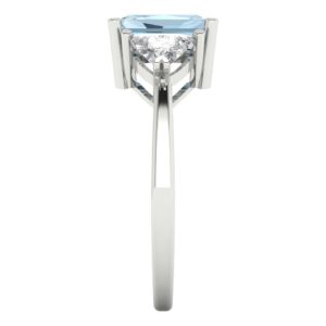 3.0 ct Emerald cut 3 stone Solitaire Created Aquamarine Designer Anniversary Bridal Engagement Ring 14k White Gold 8