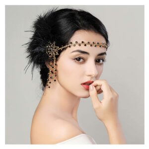 asooll 1920s vintage feather headpiece black crystal headband flapper hair accessories for women