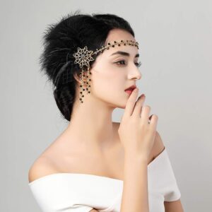 Asooll 1920s Vintage Feather Headpiece Black Crystal Headband Flapper Hair Accessories for Women