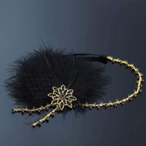 Asooll 1920s Vintage Feather Headpiece Black Crystal Headband Flapper Hair Accessories for Women