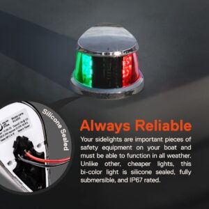 TRUE MODS Red Green LED Marine Navigation Bow Light [USCG ABYC A-16 2NM] [Waterproof] [Chrome & ABS] 2 Nautical Mile Visibility Bicolor Light for Pontoon Yacht Fishing Boat