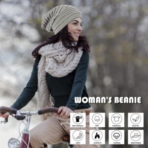 DANMY Winter Hats for Women,Warm Chunky Soft Cable Knit Womens Beanie Hats (A-red/beige/black-3pcs)