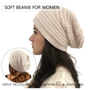 DANMY Winter Hats for Women,Warm Chunky Soft Cable Knit Womens Beanie Hats (A-red/beige/black-3pcs)