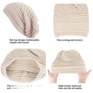 DANMY Winter Hats for Women,Warm Chunky Soft Cable Knit Womens Beanie Hats (A-red/beige/black-3pcs)