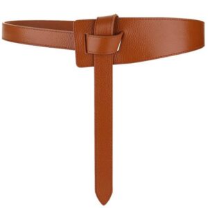 alaix women's leather belt dress belt for jumpsuit coat fashion tie a knot waist belt brown