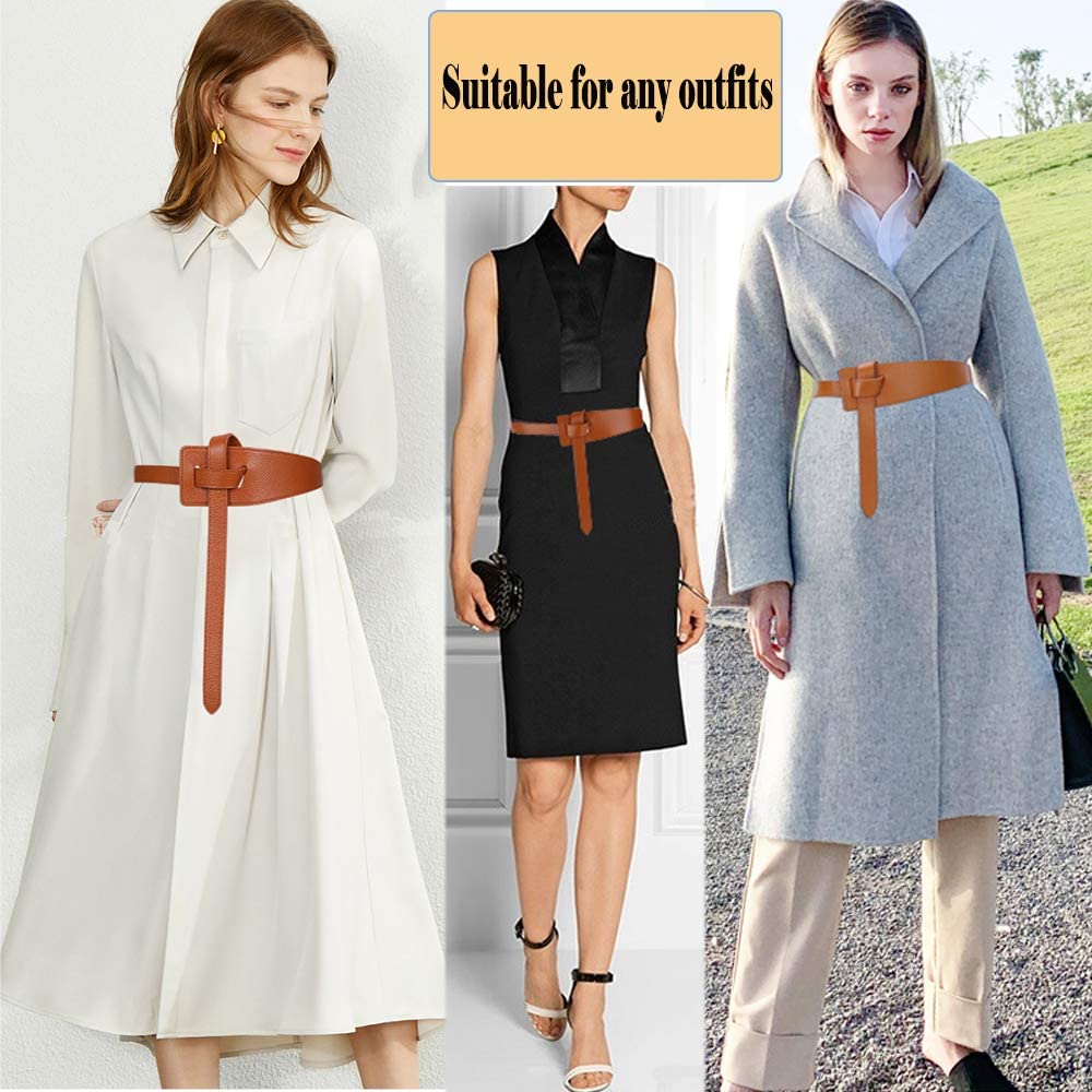 ALAIX Women's Leather Belt Dress Belt for Jumpsuit Coat Fashion Tie a Knot Waist Belt Brown