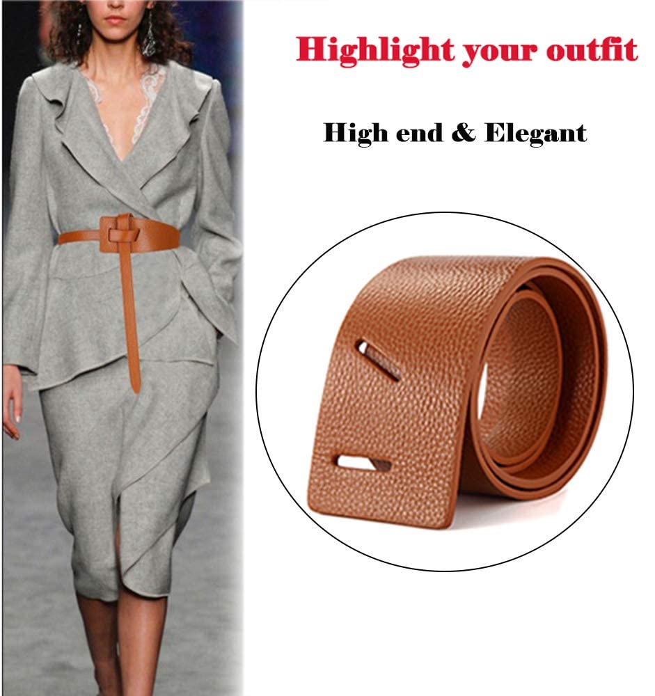 ALAIX Women's Leather Belt Dress Belt for Jumpsuit Coat Fashion Tie a Knot Waist Belt Brown