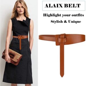 ALAIX Women's Leather Belt Dress Belt for Jumpsuit Coat Fashion Tie a Knot Waist Belt Brown