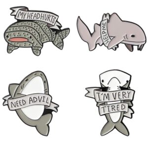 enamel pins set cute cartoon brooches lapel badge women clothing bag decor (shark)