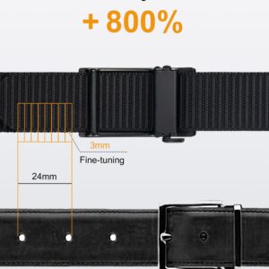 JUKMO Ratchet Belt for Men, Nylon Web Tactical Belt with Automatic Slide Buckle (Black, Medium)