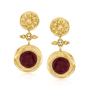 ross-simons italian garnet floral drop earrings in 18kt gold over sterling