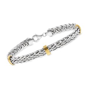 ross-simons sterling silver and 14kt yellow gold wheat bracelet. 7 inches