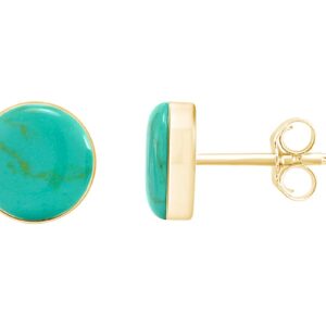 AFFY Bezel Set Turquoise, Round Dome Button, Oval Stud Earring's And Overlaid With 14k Yellow Gold Over Sterling Silver Birthstone Jewelry For Women, Gift For Her