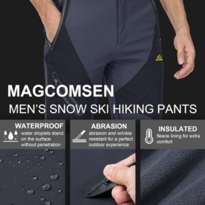 MAGCOMSEN Fleece Lined Pants Men Waterproof Pants Warm Pants Skiing Pants Snow Pants Hiking Pants Mens Winter Pants Ski Pants for Men Snowboard Pants Work Pants Dark Grey