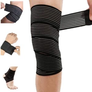 extra long elastic knee wrap compression bandage brace support for legs, plantar fasciitis, stabilising ligaments, joint pain, squat, basketball, running, tennis, soccer, football, volleyball (black)