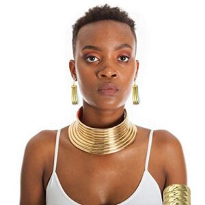 Aijian African Jewelry Statement Chokers Egypt Gold Tone Choker Chunky Leather Collar Necklace/African Choker Punk Necklace Gothic (c-1 set (gold))