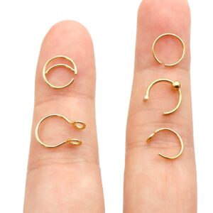 Earmark 20G Gold Fakes Face Nose Rings Hoop Cute 8MM Tiny Thin Non Piercing Fuax Septum Ring 316L Surgical Steel Unpierced Clip-on Side Nose Ring Set for Women Men