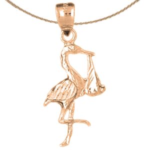 jewels obsession bird necklace | 14k rose gold stork & baby pendant with 18" necklace